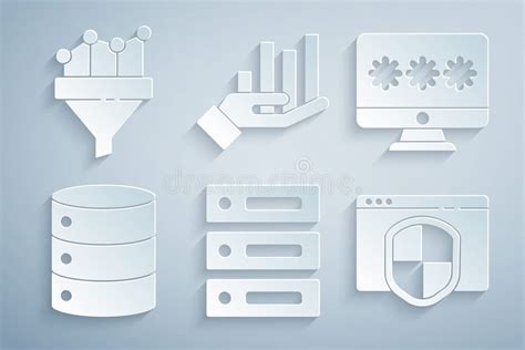 Set Server Data Web Hosting Monitor With Password Browser Shield Pie Chart Infographic And