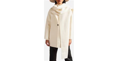 Ted Baker Skylorr Scarf Wool Blend Coat In Natural Lyst