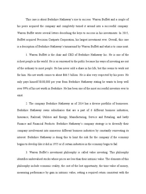 Week 1 Assignments Case 1 Pdf Investing Warren Buffett