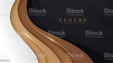 블랙 컬러에 갈색이 겹치는 럭셔리 한 장면 황금 곡선 선은 홍보 텍스트를 붙여 넣기위한 여유 공간이 반짝입니다 우아한 종이 컷 스타일 배경 0명에 대한 스톡 벡터 아트 및
