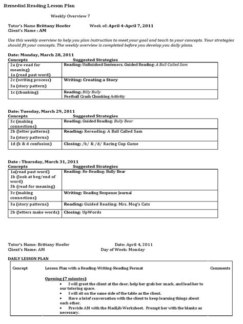 Lesson Plan For Reading Remediation Definition