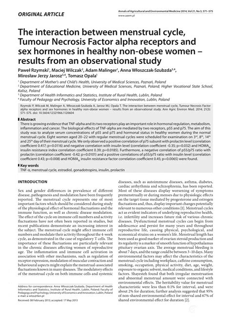 Pdf The Interaction Between Menstrual Cycle Tumour Necrosis Factor
