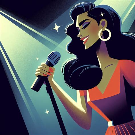 Energetic Hispanic Woman With Long Black Hair Singing On Stage Ai Art