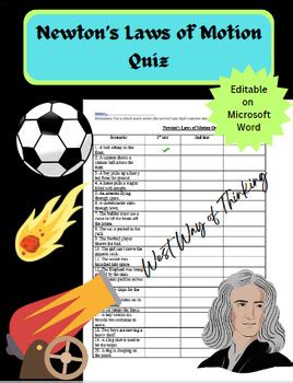 Isaac Newton S Laws Of Motion Quiz Editable By West Way Of Thinking