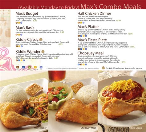 Maxs Restaurant Cuisine Of The Philippines South San Fran Menu In