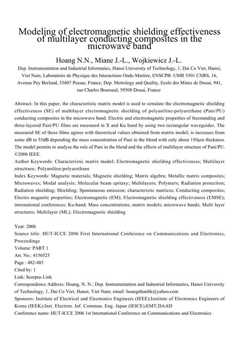 Pdf Modeling Of Electromagnetic Shielding Effectiveness Of Multilayer Conducting Composites In