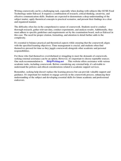 Gcse Food Technology Coursework Examples Edexcel Pdf