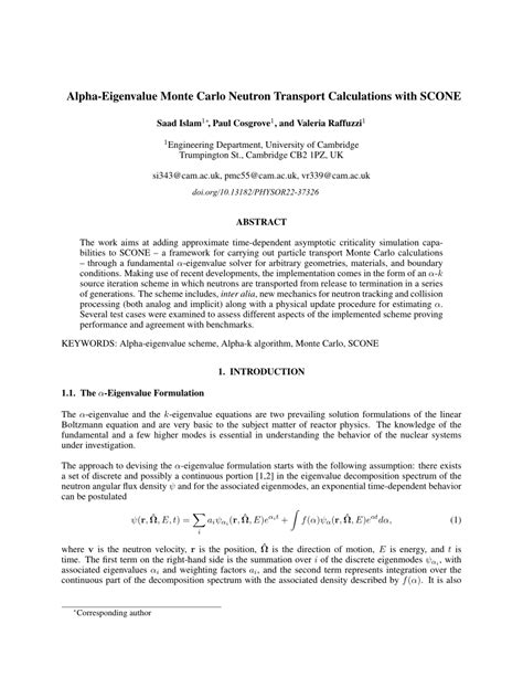Pdf Alpha Eigenvalue Monte Carlo Neutron Transport Calculations With Scone