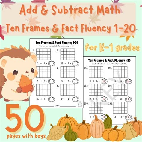 No Prep Thanksgiving Add And Subtract Math Ten Frames And Fact Fluency 1 20