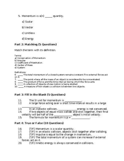 Linear Momentum And Collisions In Physics Vocabulary Worksheet 100