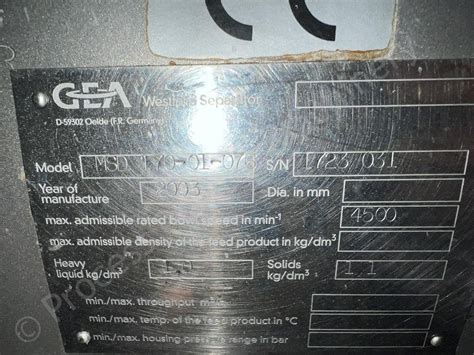 Gea Westfalia Msd 170 Separator With Apv Compomaster Ppm Ltd