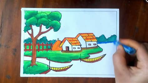 How To Draw Easy Village Scenery গ্রামের দৃশ্য আঁকা Beautiful Village Scenery Drawing ছবি