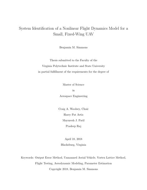 Pdf System Identification Of A Nonlinear Flight Dynamics Model For A Small Fixed Wing Uav