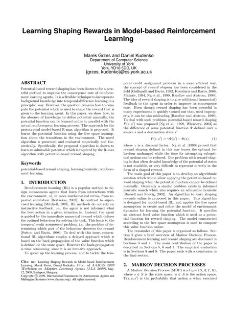 PDF Learning Shaping Rewards In Model Based Reinforcement Learning