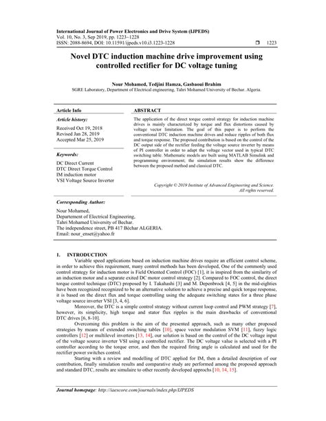 Pdf Novel Dtc Induction Machine Drive Improvement Using Controlled Rectifier For Dc Voltage Tuning