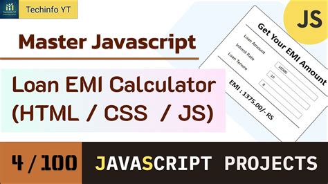 Loan Emi Calculator App Javascript Javascript Projects Tutorial Youtube