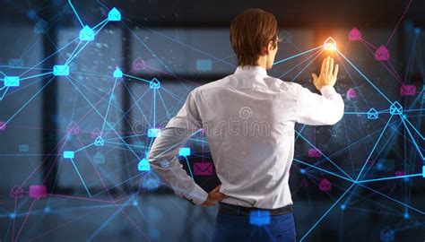 Businessman Interacting With Virtual Email Network Interface Stock