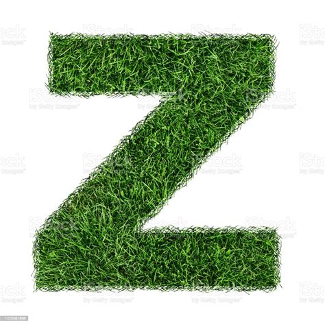 잔디 알파벳의 편지입니다 잔디 문자 Z 흰색 배경에 격리 녹색 잔디 질감의 기호입니다 에코 심볼 컬렉션 3d 일러스트레이션 3