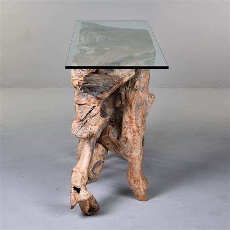 Teak Root Console Table With Glass Top Item 11530