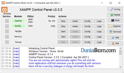 Jalankan Apache Dan Mysql Dari Xampp Control Panel Duniailkom