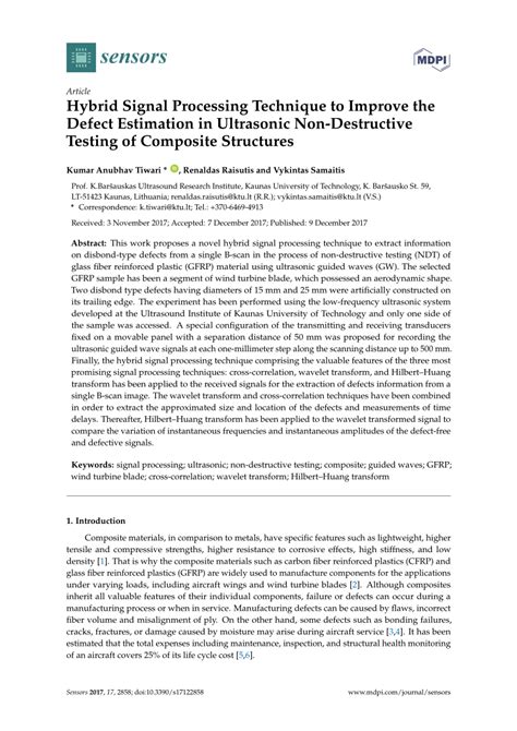 Pdf Hybrid Signal Processing Technique To Improve The Defect Estimation In Ultrasonic Non