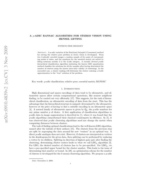 a p adic ransac algorithm for stereo vision using hensel lifting deepai