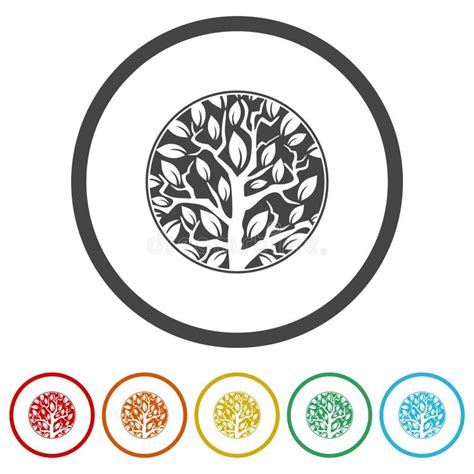 Circle Tree Logo Set Icons In Color Circle Buttons Stock Vector