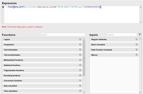 I Am Not Able To Use Dateparsecustom In The Expression In Generate Attributes Operator
