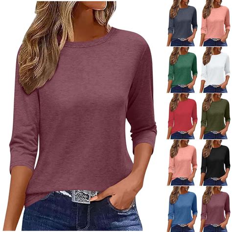 Fnfyfh 34 Sleeve Shirts For Women Slim Fit Tunic Tops Summer Solid