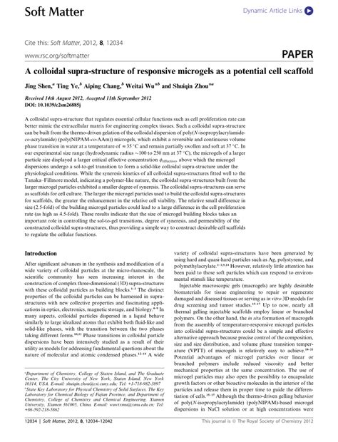 Pdf A Colloidal Supra Structure Of Responsive Microgels As Potential