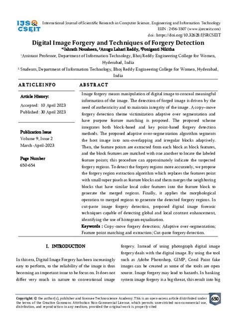 Pdf Digital Image Forgery And Techniques Of Forgery Detection International Journal Of