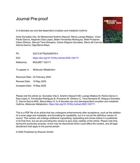 Pdf Il 6 Decodes Sex And Diet Dependent Circadian And Metabolic Rhythms