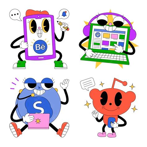 산성 소셜 미디어 스티커 무료 벡터