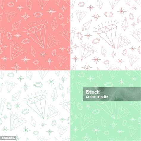 파스텔 아기 여자 패턴 원활한 벡터의 세트입니다 낙서 공주 다이아몬드 인쇄입니다 생일 카드 베이비 샤워 초대장 섬유 기저귀 직물 디자인과 포장지에 대 한 보석 배경 아기에