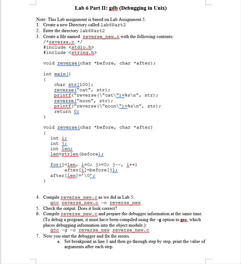 Solved Lab 6 Part Ii Gdb Debugging In Unix Note This Lab