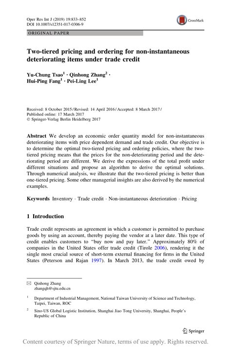 Two Tiered Pricing And Ordering For Non Instantaneous Deteriorating Items Under Trade Credit