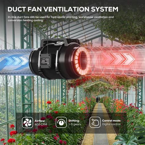 Quiet 6” Inline Dust Fan 402 Cfm Ventilation Fan With Temperature