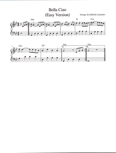 bella ciao easy version piano solo digital sheet music key of g minor etsy