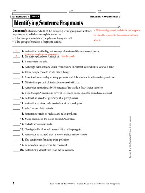 Identifying Sentence Fragments Worksheet Page 276 Answers Fill Out