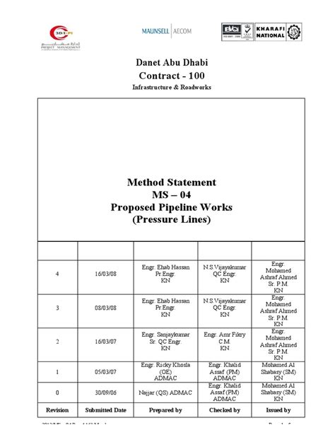 Method Statement Pressure Testing Pdf Pipe Fluid Conveyance Pipeline Transport