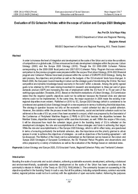 Pdf Evaluation Of Eu Cohesion Policies Within The Scope Of Lisbon And Europe 2020 Strategies