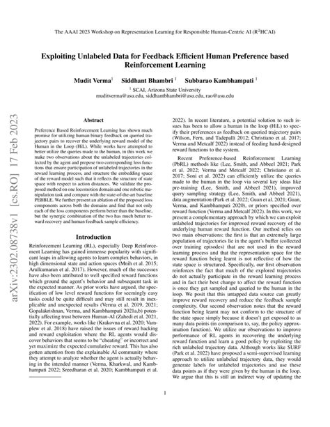 exploiting unlabeled data for feedback efficient human preference based