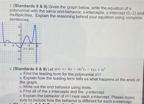 Solved 1 Standards 8and 9 Given The Graph Below Write The