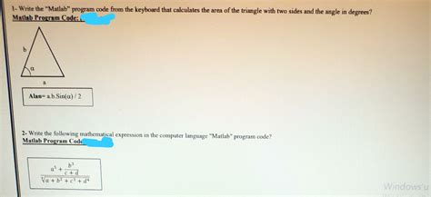 Solved 1 Write The Matlab Program Code From The Keyboard