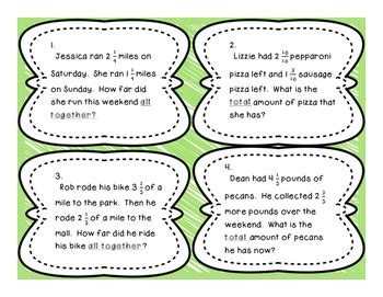 Adding Mixed Numbers With Like Denom Differentiated Word Problem Task Cards