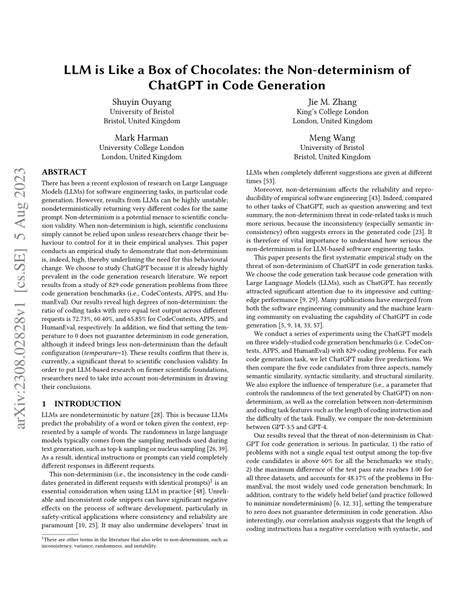 Pdf Llm Is Like A Box Of Chocolates The Non Determinism Of Chatgpt In Code Generation