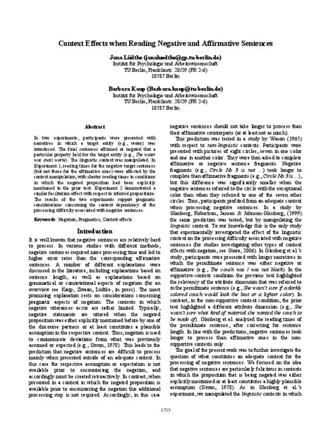 Pdf Context Effects When Reading Negative And Affirmative Sentences
