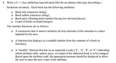 Solved 4 Write A C Class Definition Specification File