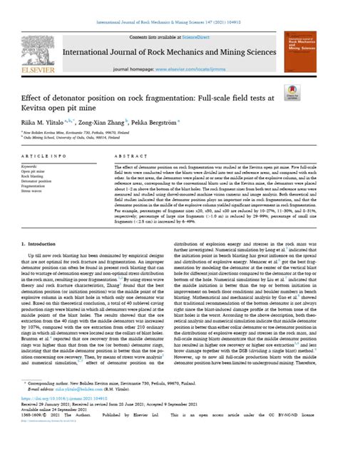 Paper9 Effect Of Detonator Position On Rock Fragmentation Full Scale Field Tests At Kevitsa