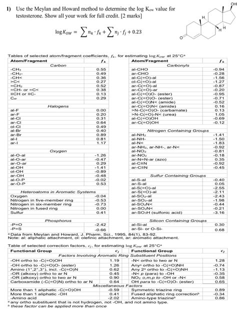 Solved Determine The Log Kow Of Testosterone Using The